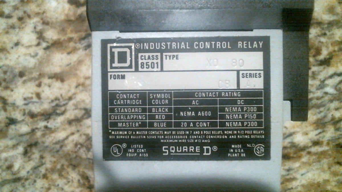 SQUARE D 8501 X0 80 CONTROL X RELAY SER.A -FREE SHIPPING – Trojan Supply