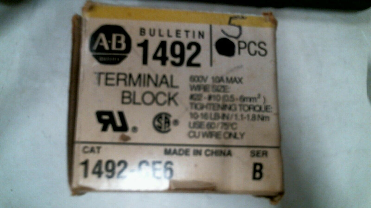 AB ROCKWELL 1492-CE6 TERMINAL BLOCK SER.B 600V 10A QTY/5 -FREE SHIPPIN ...