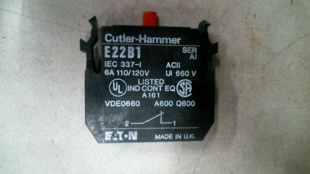 CUTLER HAMMER EATON E22B1 CONTACT BLOCK SERIES A1 6A 120V -FREE SHIPPI ...